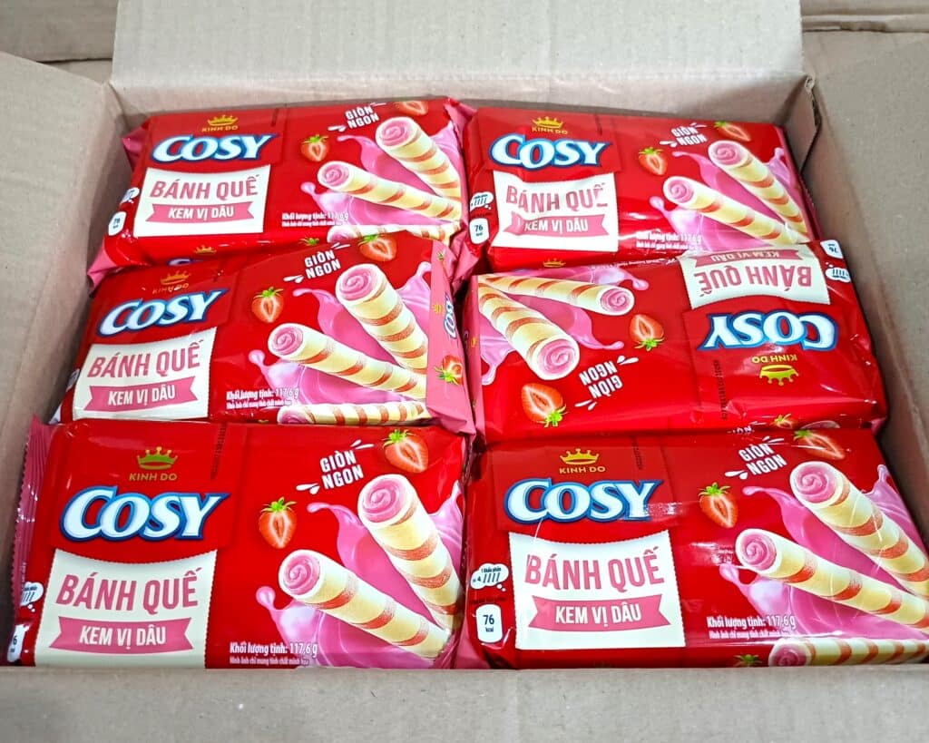Cosy Wafer Rolls Strawberry 117.6g X 24 Bags Wholesale Exporter » FMCG Viet