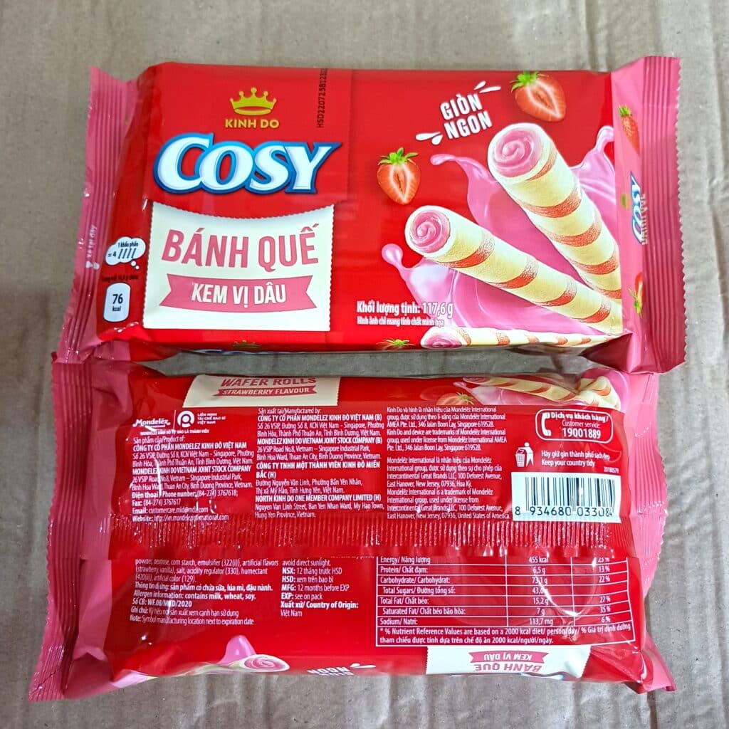 Cosy Wafer Rolls Strawberry 117.6g X 24 Bags Wholesale Exporter » FMCG Viet