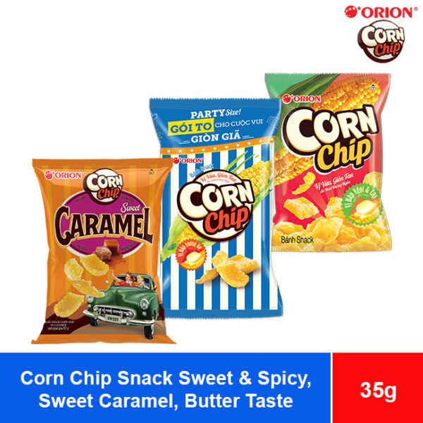Orion Corn Chip Snack Sweet & Spicy, Sweet Caramel, Butter Taste 35G X ...