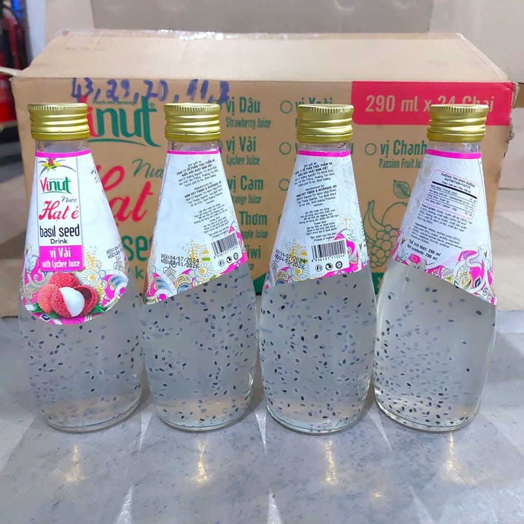 Vinut Basil Seed Drink Lychee 290ml Wholesale Exporter » FMCG Viet